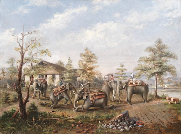 Bonhams : Colonial School, 19th Century Preparing for the buffalo hunt