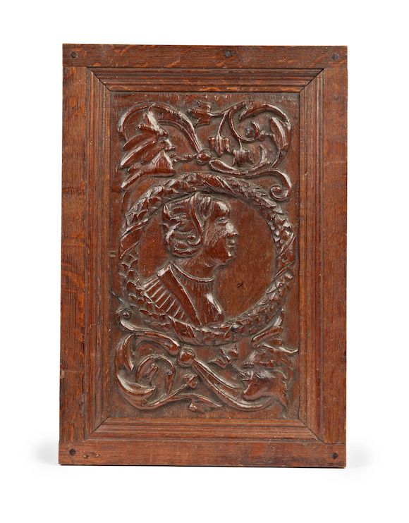Bonhams : A mid-16th century carved oak 'Romayne'-type panel, French