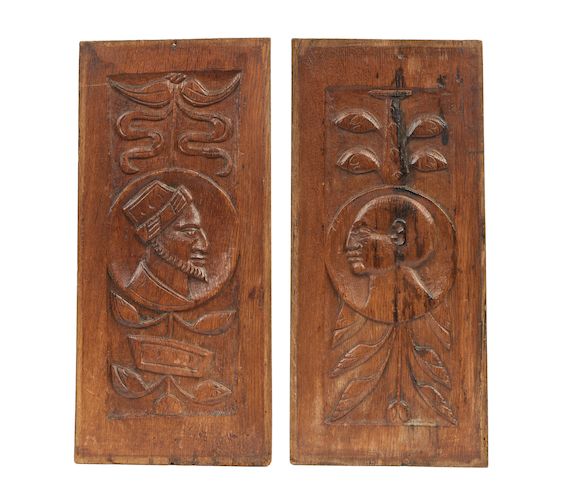 Bonhams : Two carved oak 'Romayne'-type panels (2)
