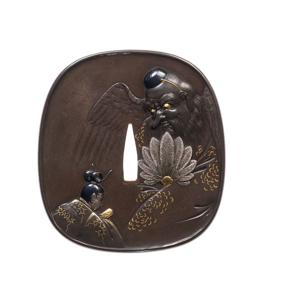 Bonhams : A large shibuichi tsuba By Toshiharu, Tanaka School, late ...