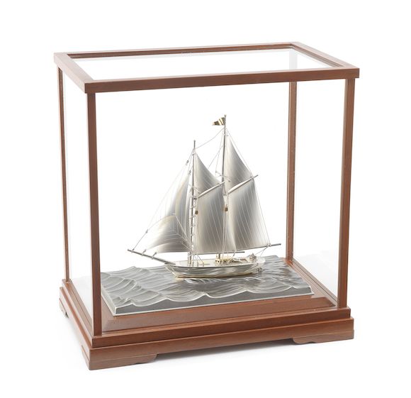 Bonhams : MARINE INTEREST: A cased Japanese mixed metal 'Gaff-rigged ...