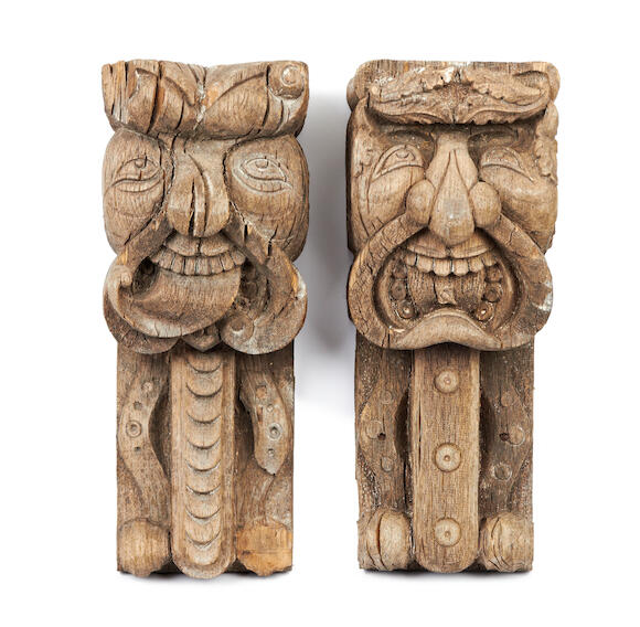 Bonhams : A pair of late 16th century carved oak corbels (2)