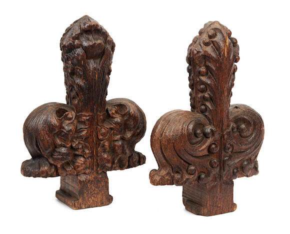 Bonhams : Two late 15th/early 16th century carved oak poppy-head pew-end finials, East Anglia (2)
