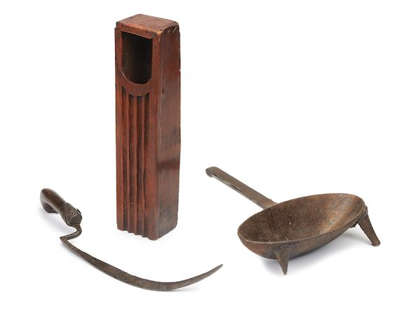 Bonhams : An 18th century wrought iron and oak rush scythe or hook ...