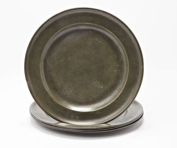 Bonhams : A set of four single-reeded pewter plates, circa 1700 (4)