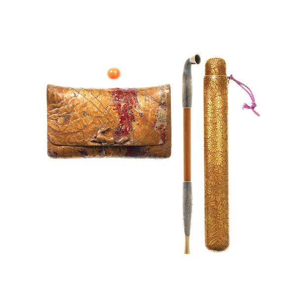 Bonhams : A fine set of a lacquer kiseruzutsu (pipe case), tabako-ire ...