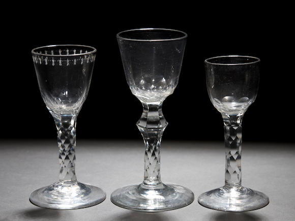 Bonhams Three Facet Stem Wine Glasses Circa 1770 80