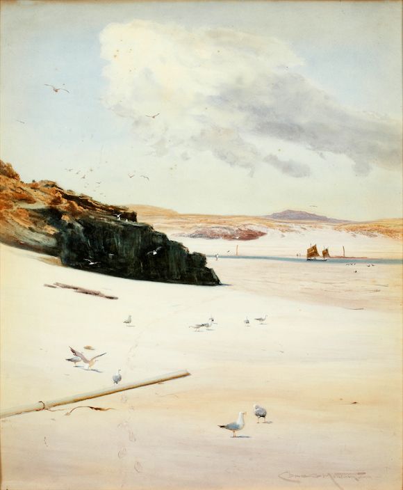 Bonhams : Charles Sim Mottram (British, active 1880-1919) Beach scene ...