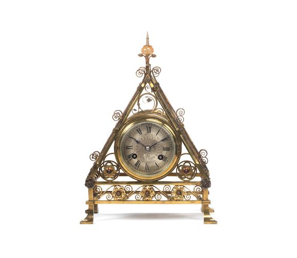 Bonhams : A Victorian Gothic revival gilt brass mantel clock Made by ...