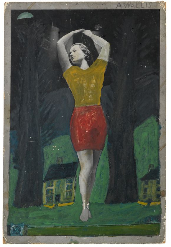 Bonhams : Alfred Wallis (British, 1855-1942) Girl, Trees & House 38.2 x ...