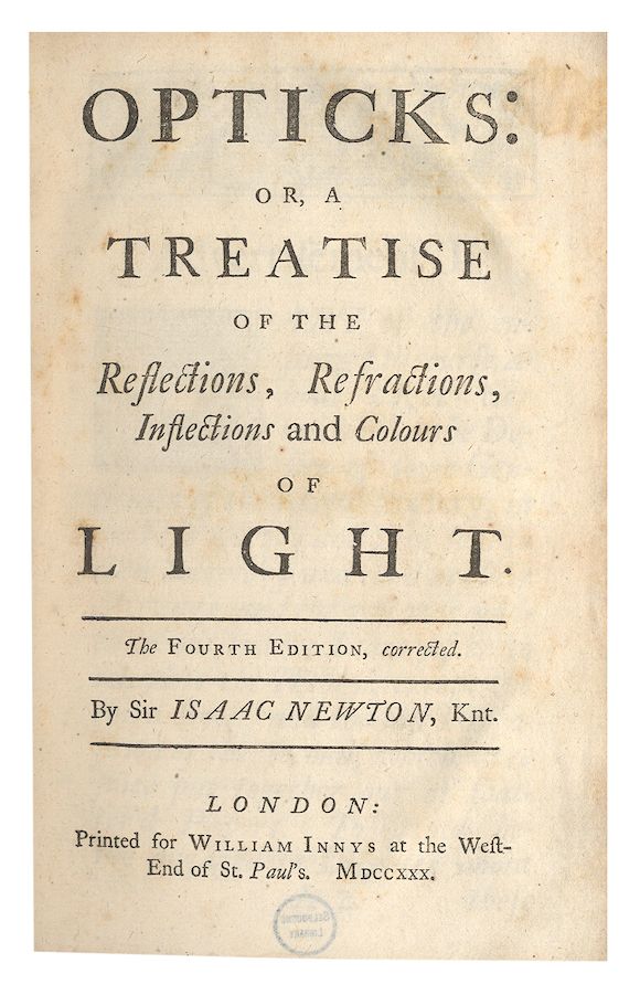 Bonhams : NEWTON (ISAAC) Opticks, W. Innys, 1730