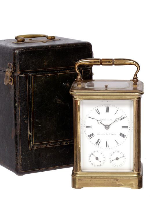 Bonhams : A 19th Century french carriage clock with subsidiary date and ...