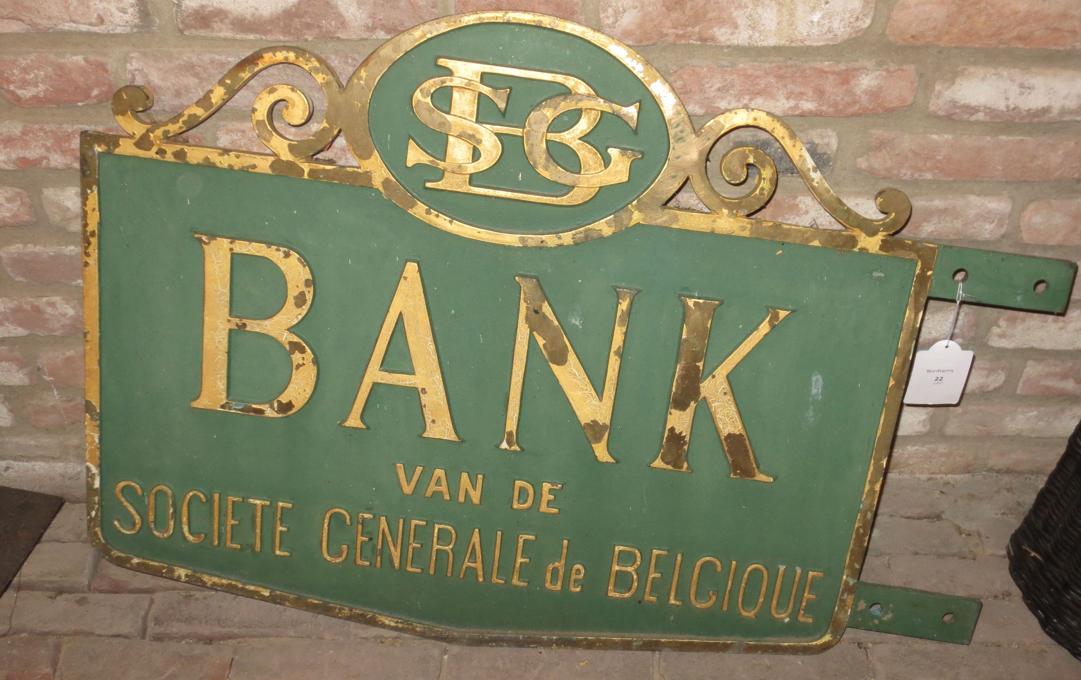 Bonhams Cars : A Bank van de Societe General de Belgique cast iron sign,