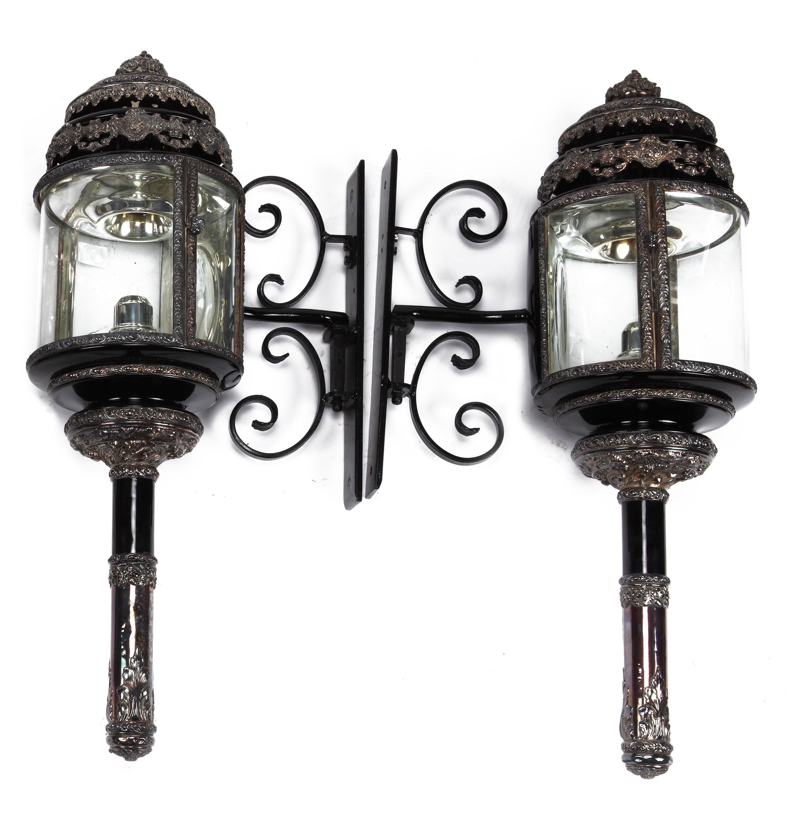 Bonhams Cars : A large and ornate pair of candle coach lamps, ((2))