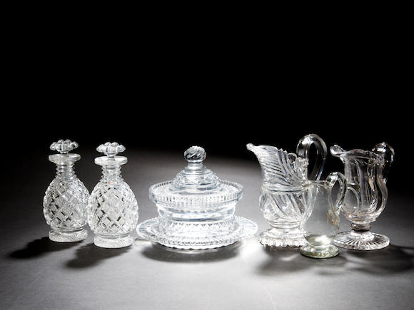 Bonhams A Cut Glass Butter Tub Cover And Stand And Two Perfume