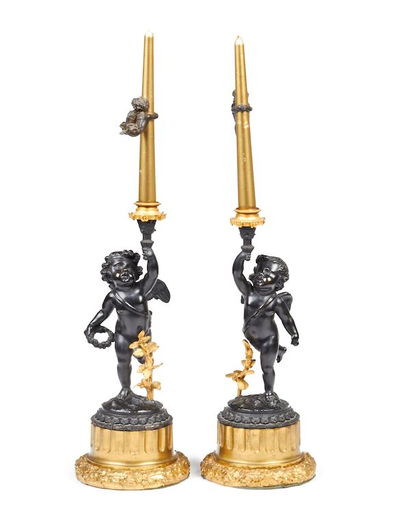 Bonhams : A pair of French late-19th century parcel gilt figural ...