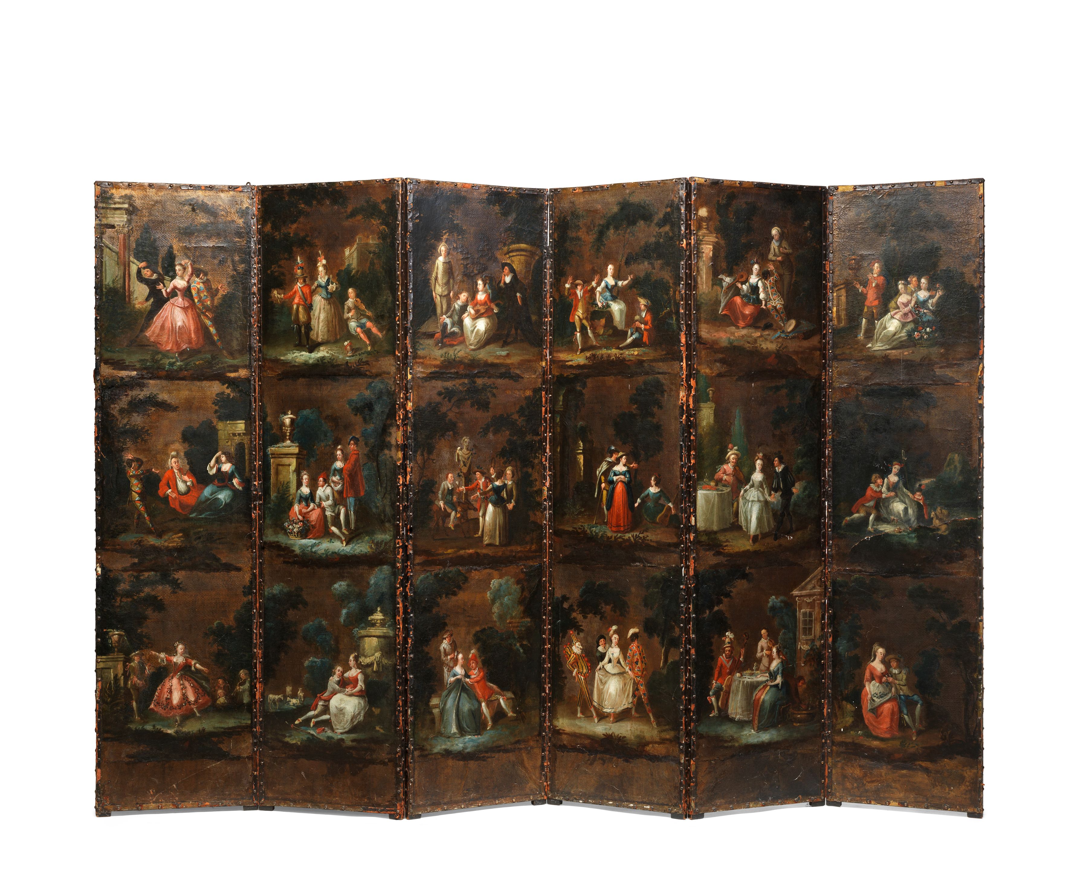 Bonhams : A leather six-fold screen, using 18th century leather ...
