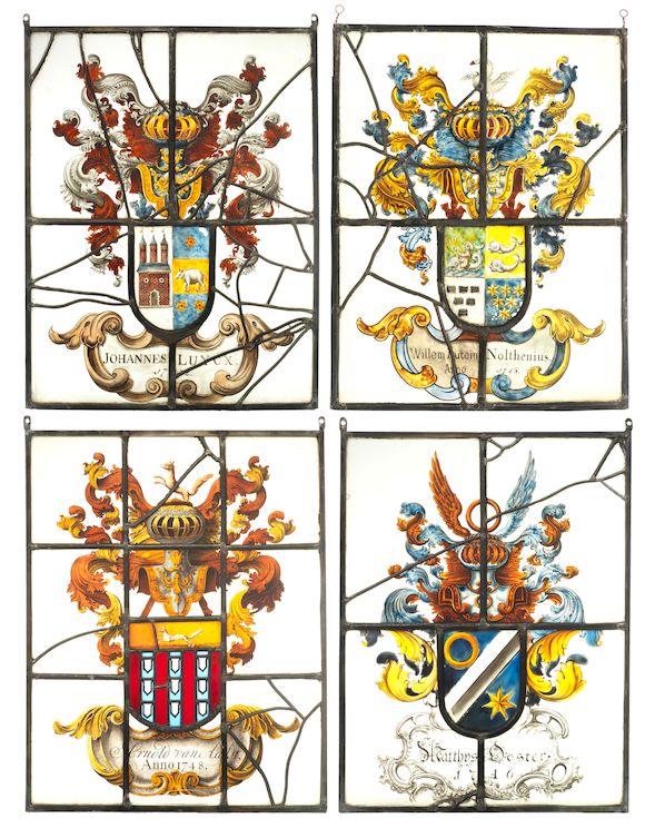 Bonhams : A set of four Flemish leaded painted and etched stained glass ...