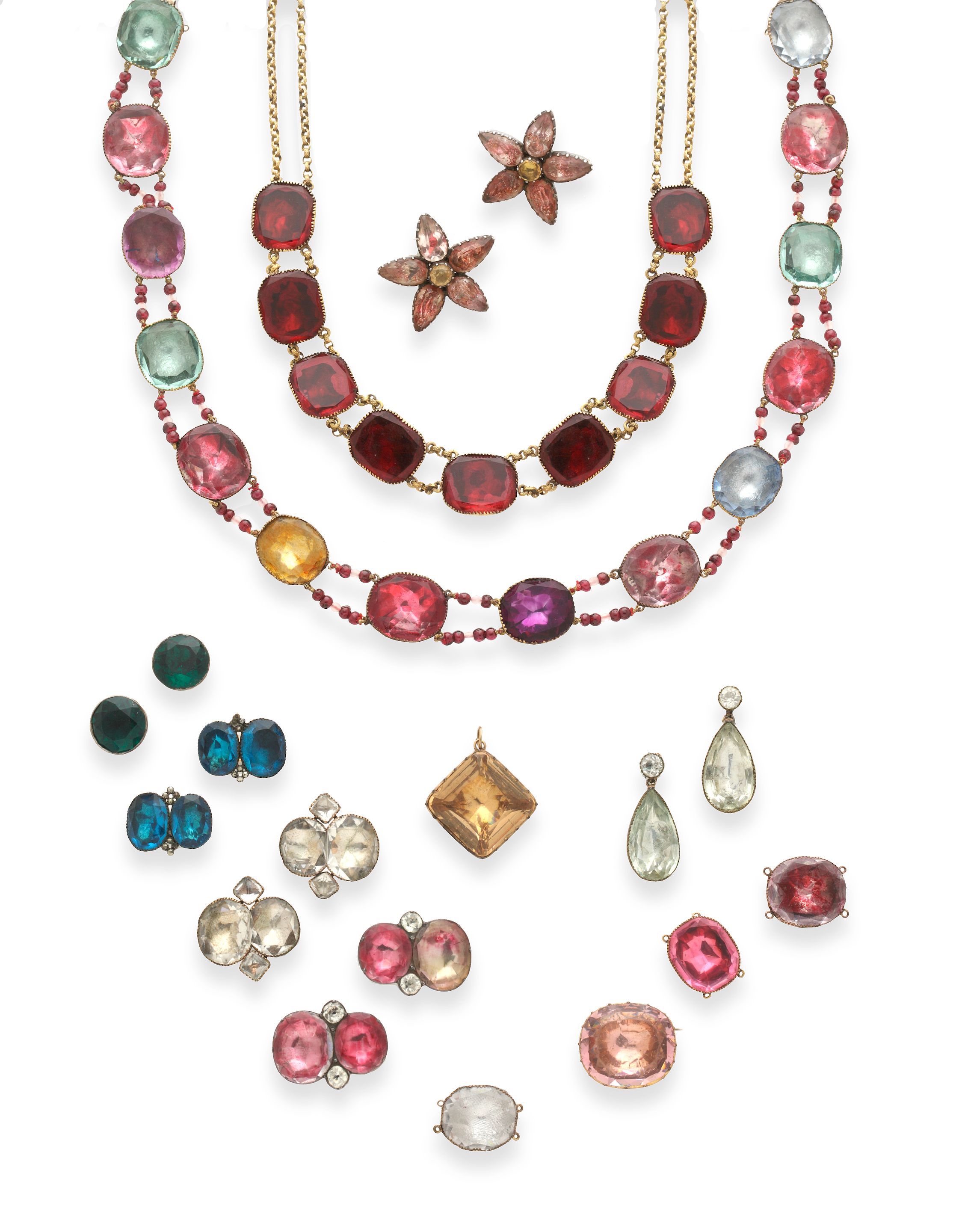 Bonhams : A collection of Georgian coloured paste jewellery