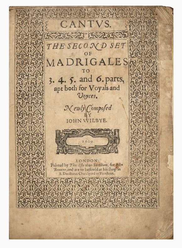 Bonhams : MUSIC - JOHN WILBYE The Second Set of Madrigales to 3.4.5 ...