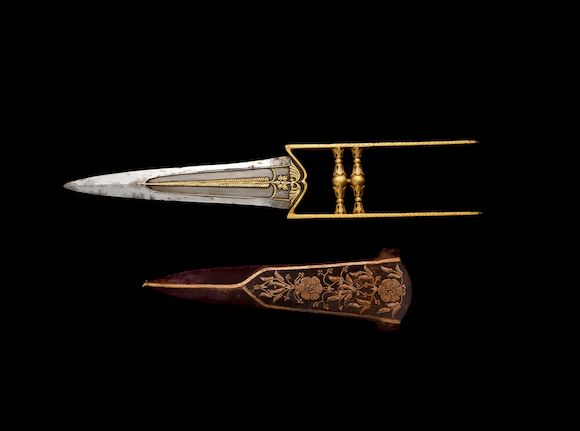 Bonhams : A Mughal gold-overlaid steel Push Dagger (katar) Northern ...