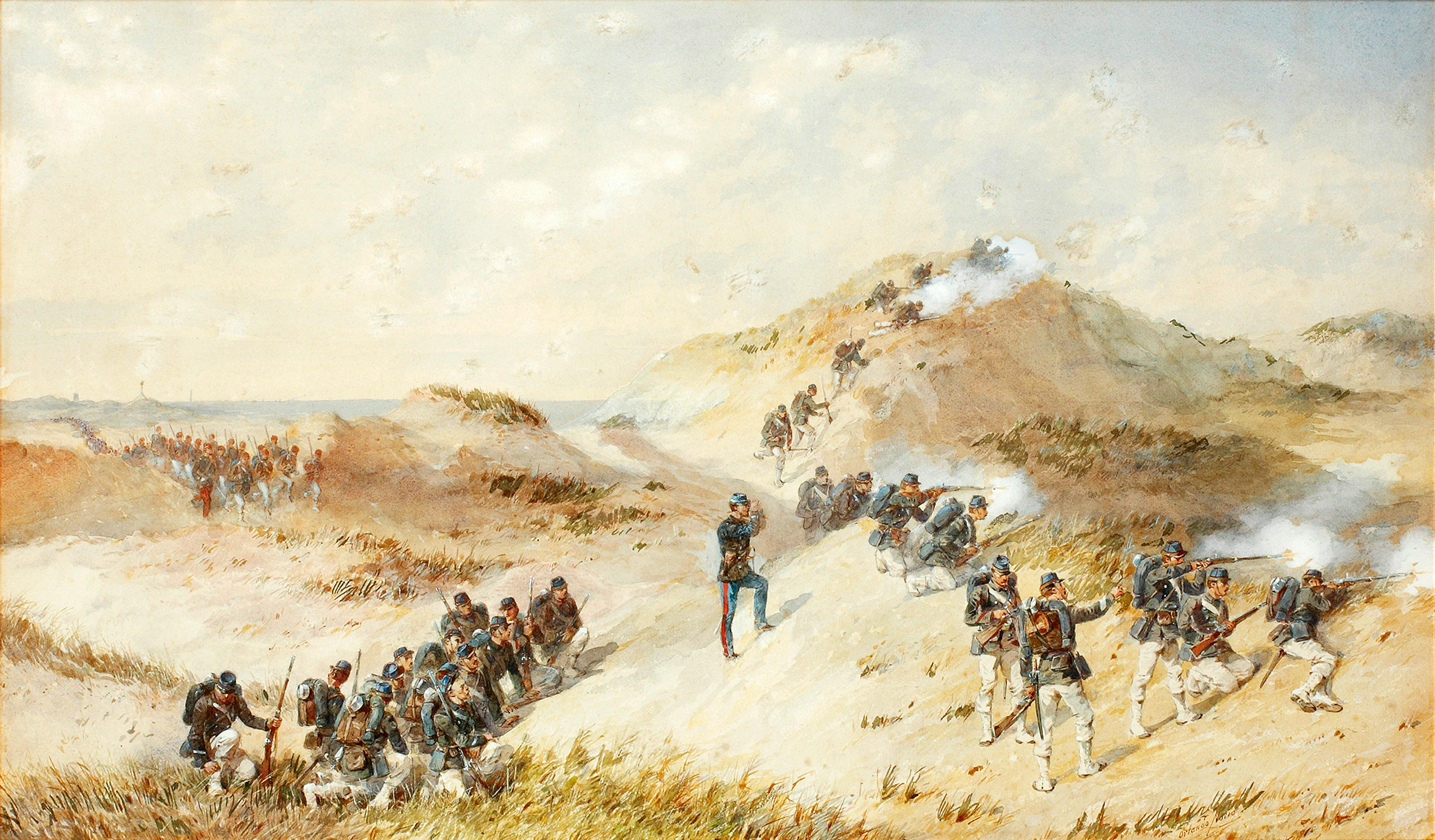 Bonhams Orlando Norie British 1832 1901 Fighting On The Beaches