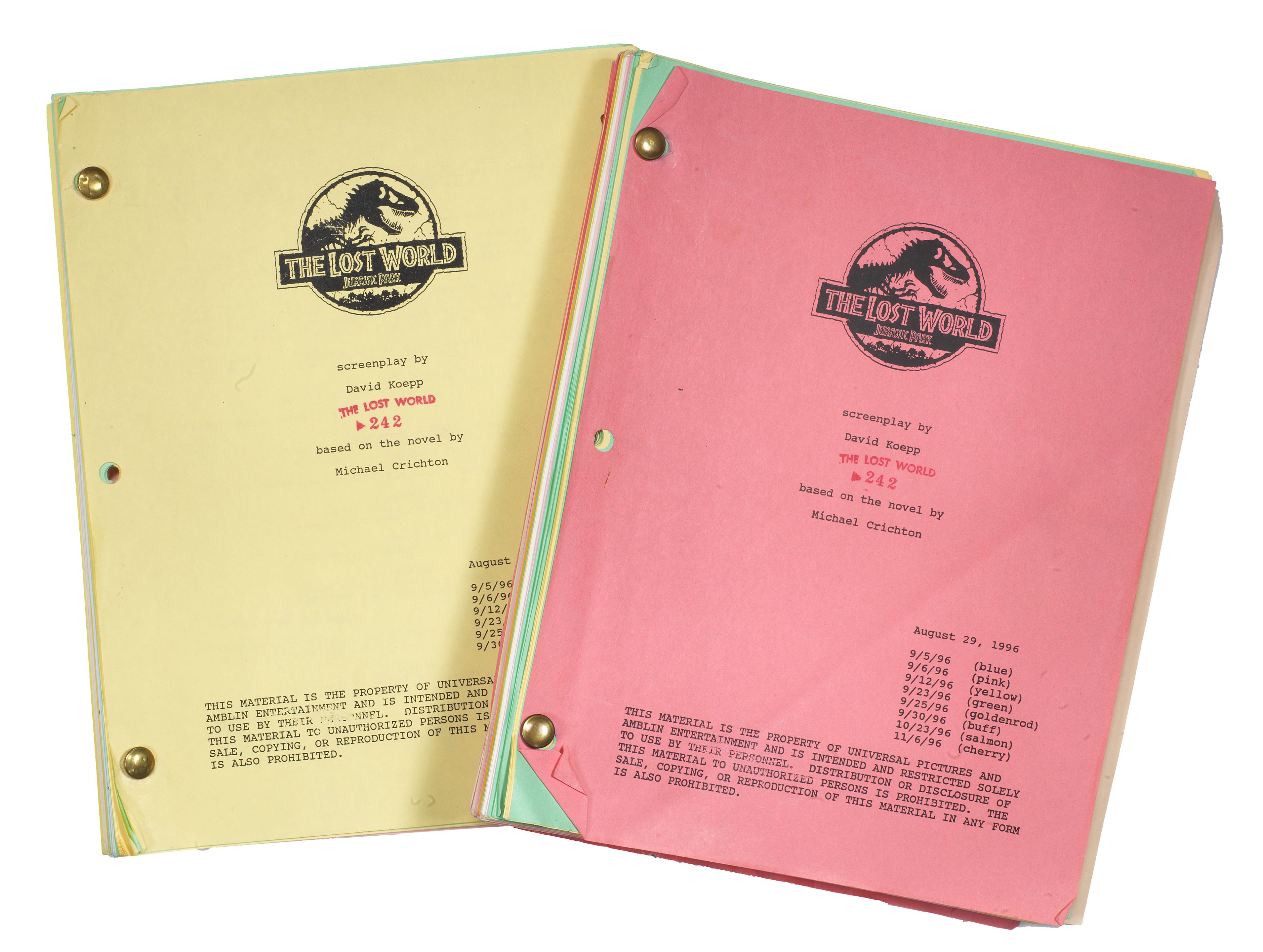 Bonhams : Jurassic Park - The Lost World Richard Attenborough's revised ...