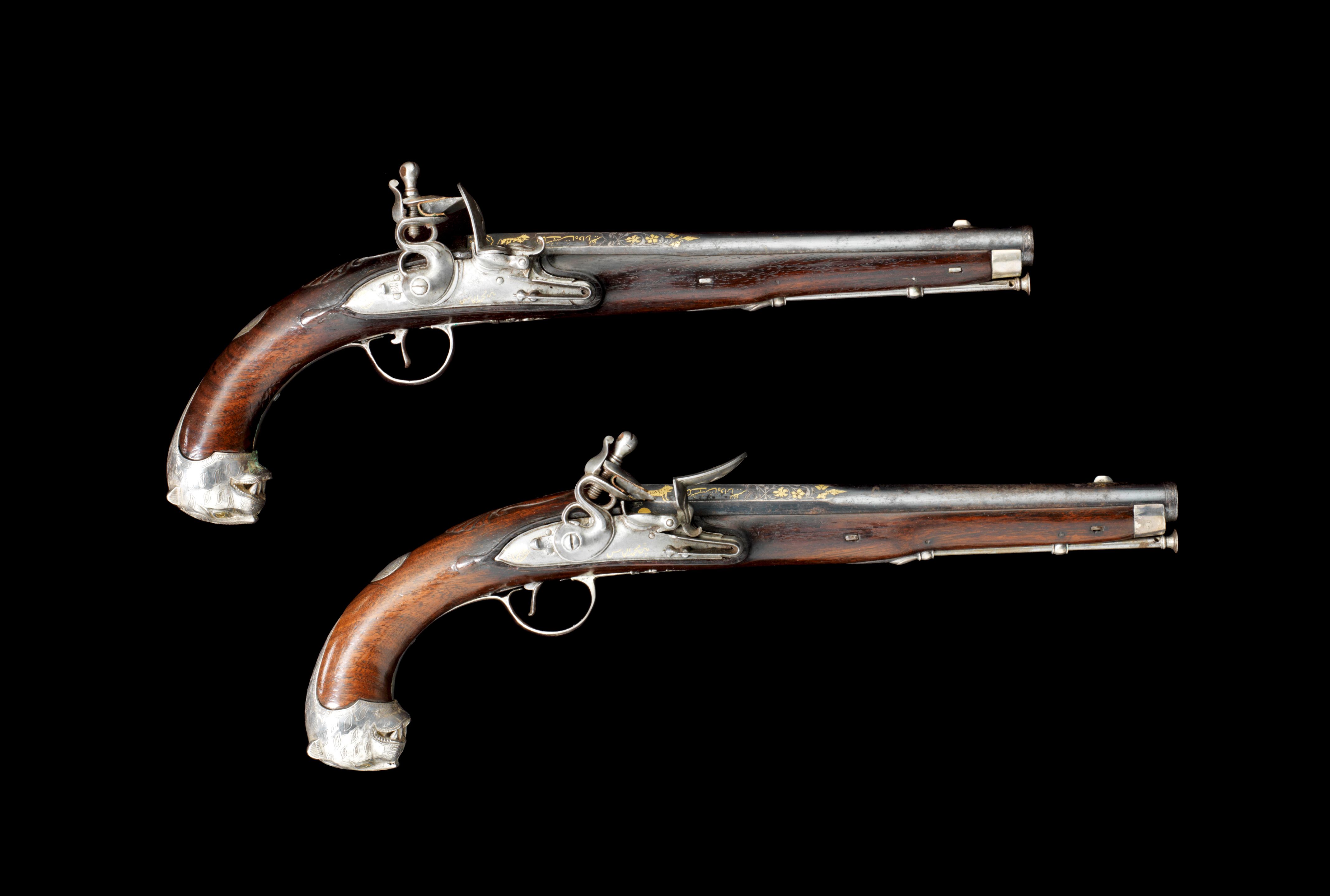 Bonhams : A pair of fine silver-mounted Flintlock Pistols by Muhammad-e ...