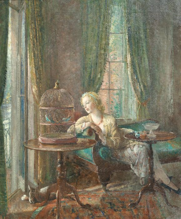 Bonhams : Philip Connard (British, 1875-1958) Georgina and the Budgerigars
