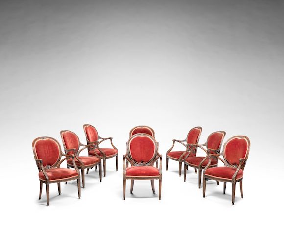 Bonhams : A set of eight George III beech and upholstered armchairs ...