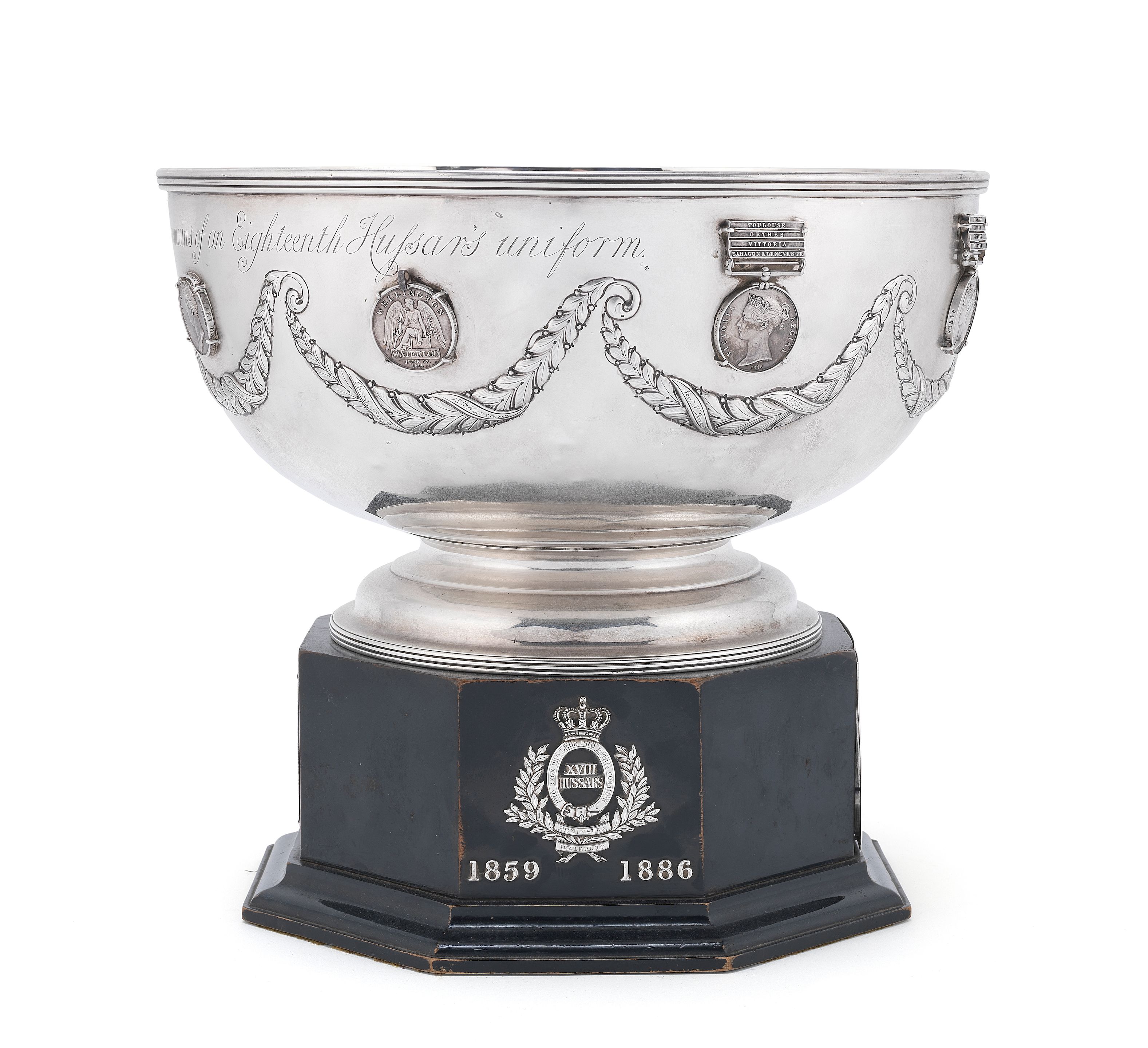 Bonhams : A Victorian Waterloo and 18th Hussars commemorative silver ...