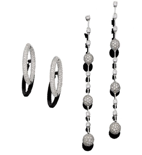 Bonhams : Two pairs of diamond-set earrings (2)