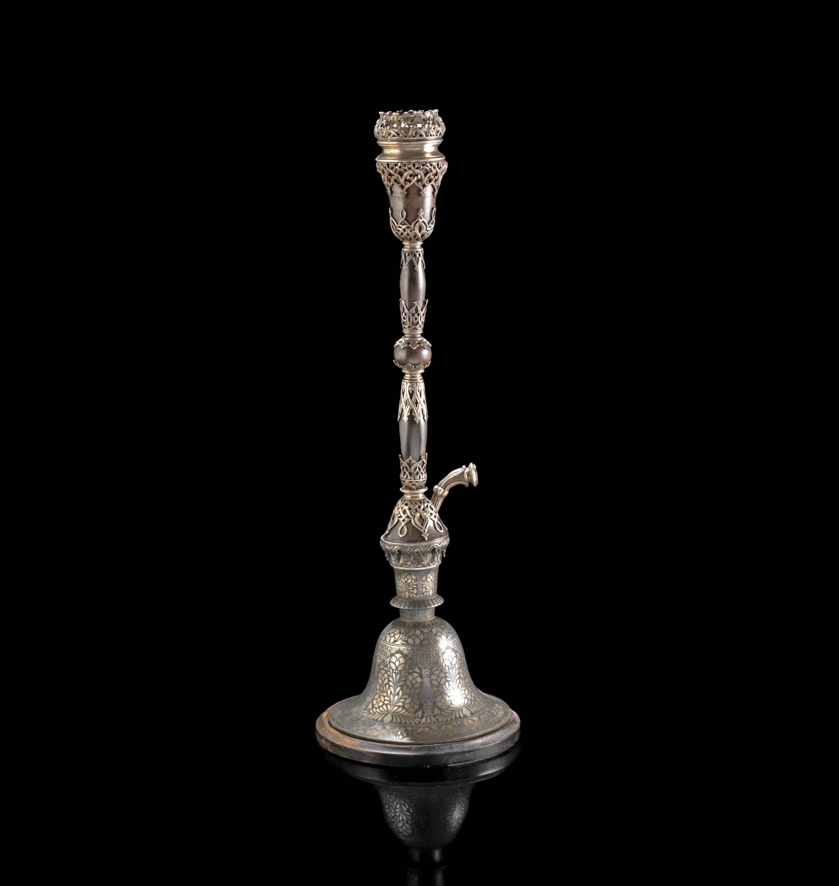 Bonhams : A silver-mounted huqqa with bidri base India, late 19th Century