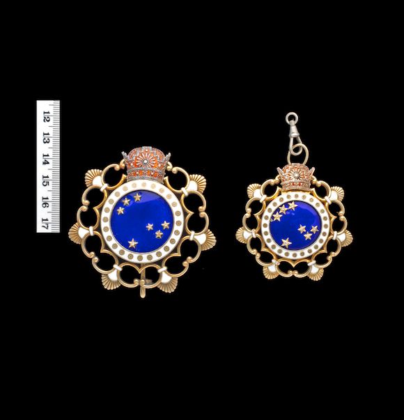 Bonhams : A DIAMOND-SET SILVER-GILT AND ENAMEL BREAST STAR AND SASH ...