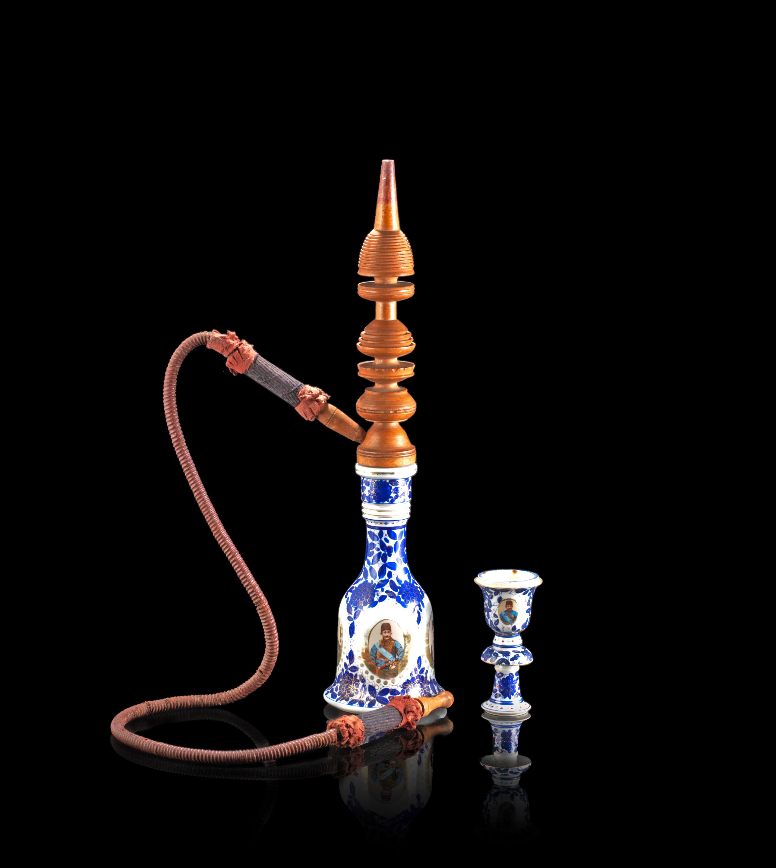 Bonhams : A Bohemian porcelain Huqqa depicting Nasr al-Din Shah Qajar ...