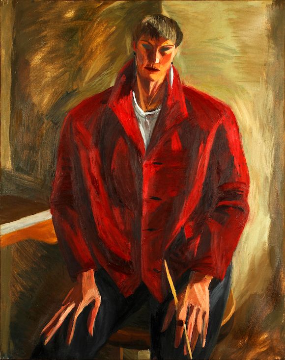 Bonhams : Mary Mabbutt (British, born 1951) Self portrait in Red Jacket