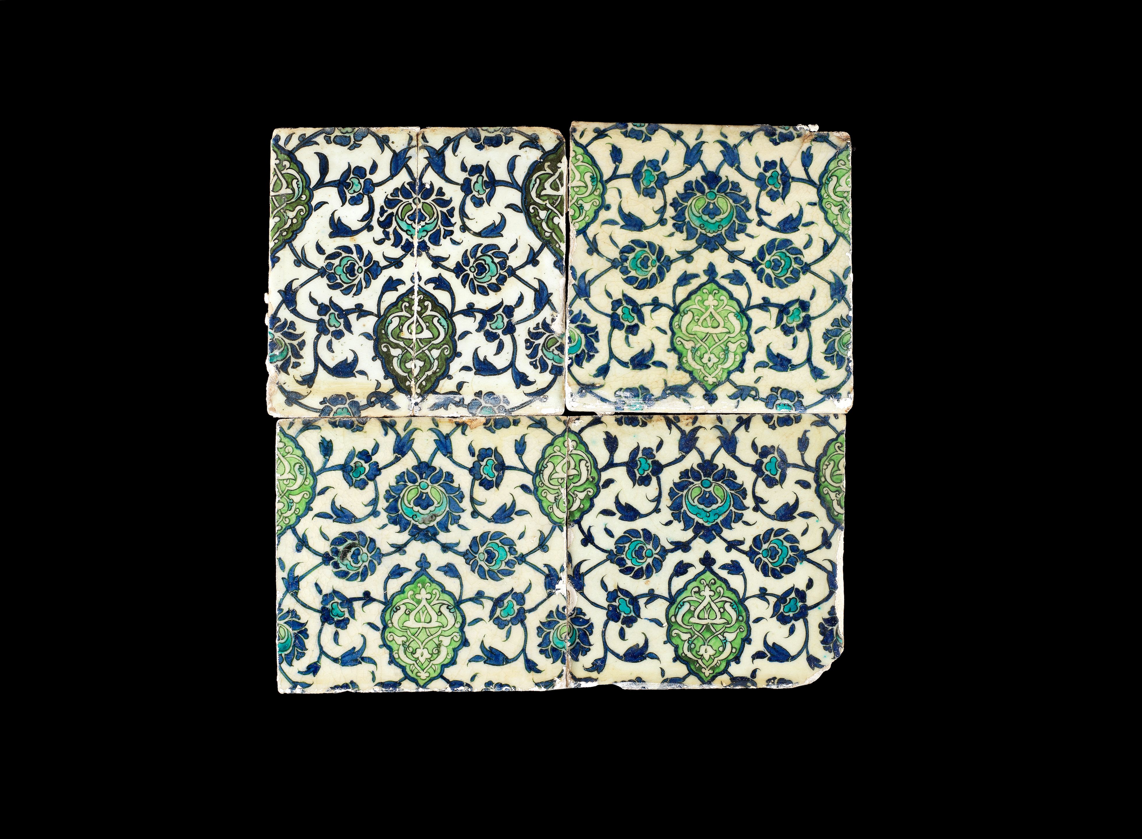 Bonhams : Four Damascus underglaze-painted pottery Tiles Syria, 17th ...