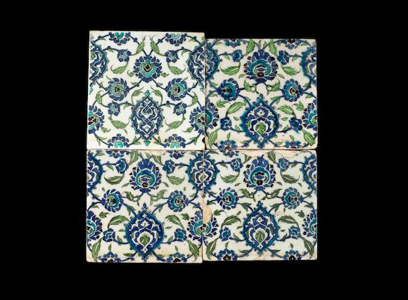 Bonhams : Four large Damascus underglaze painted pottery Tiles Syria ...