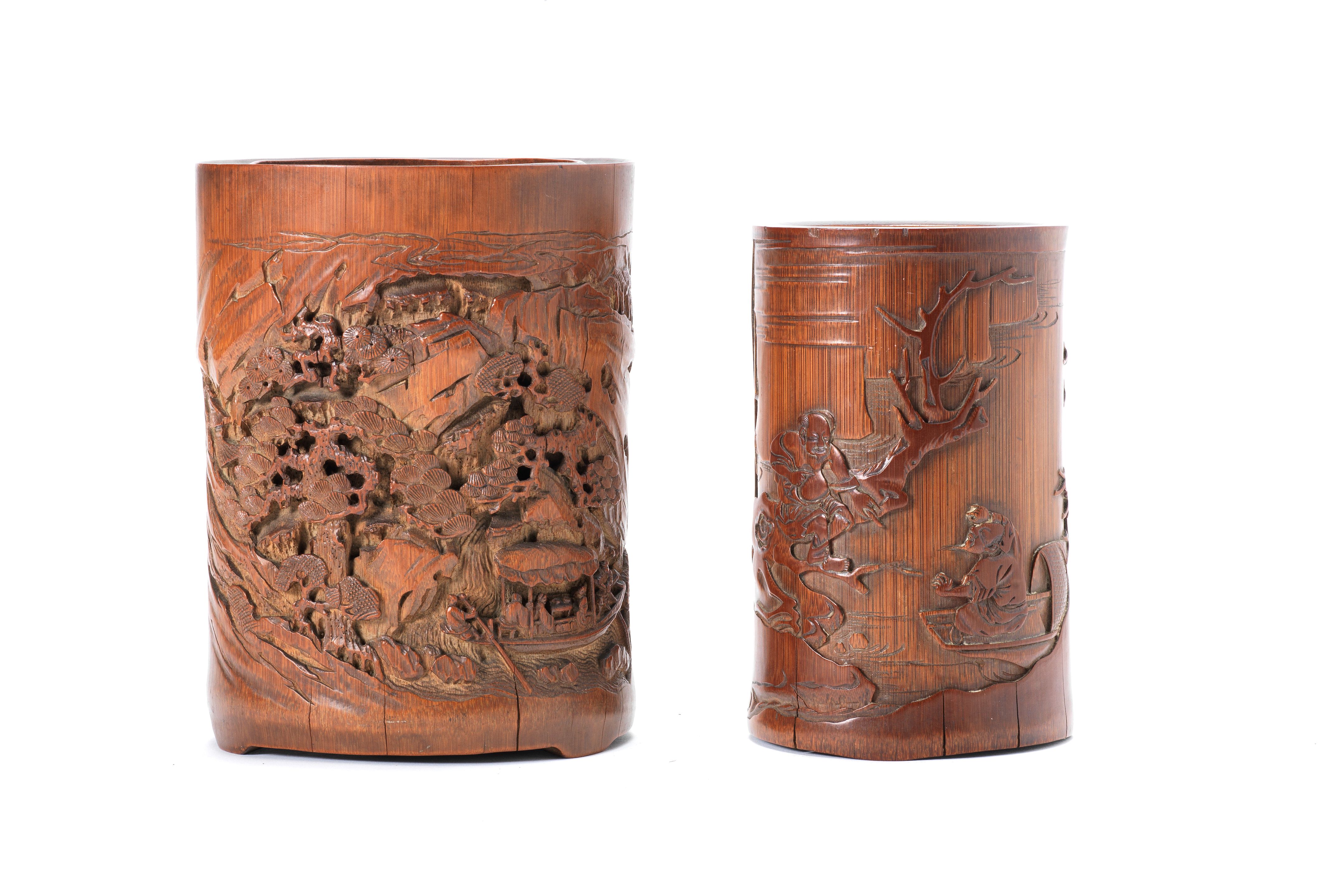 Bonhams : Two bamboo brushpots, bitong 18th/19th century (2)