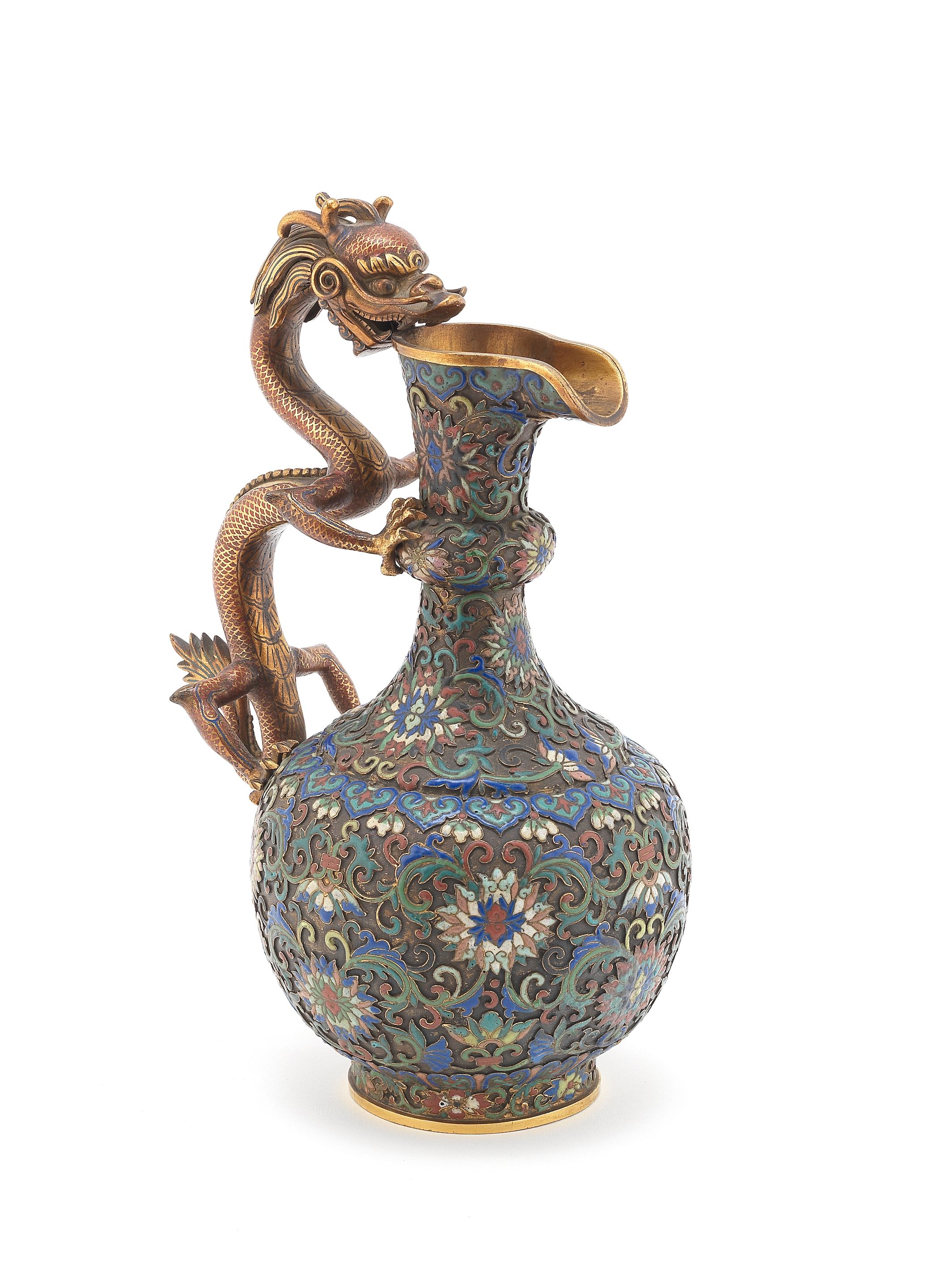 Bonhams : A cloisonné enamel dragon-handled ewer Qianlong four ...