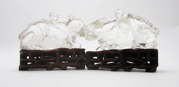 Bonhams : A mirrored pair of rock crystal buffalo and boy groups 19th ...