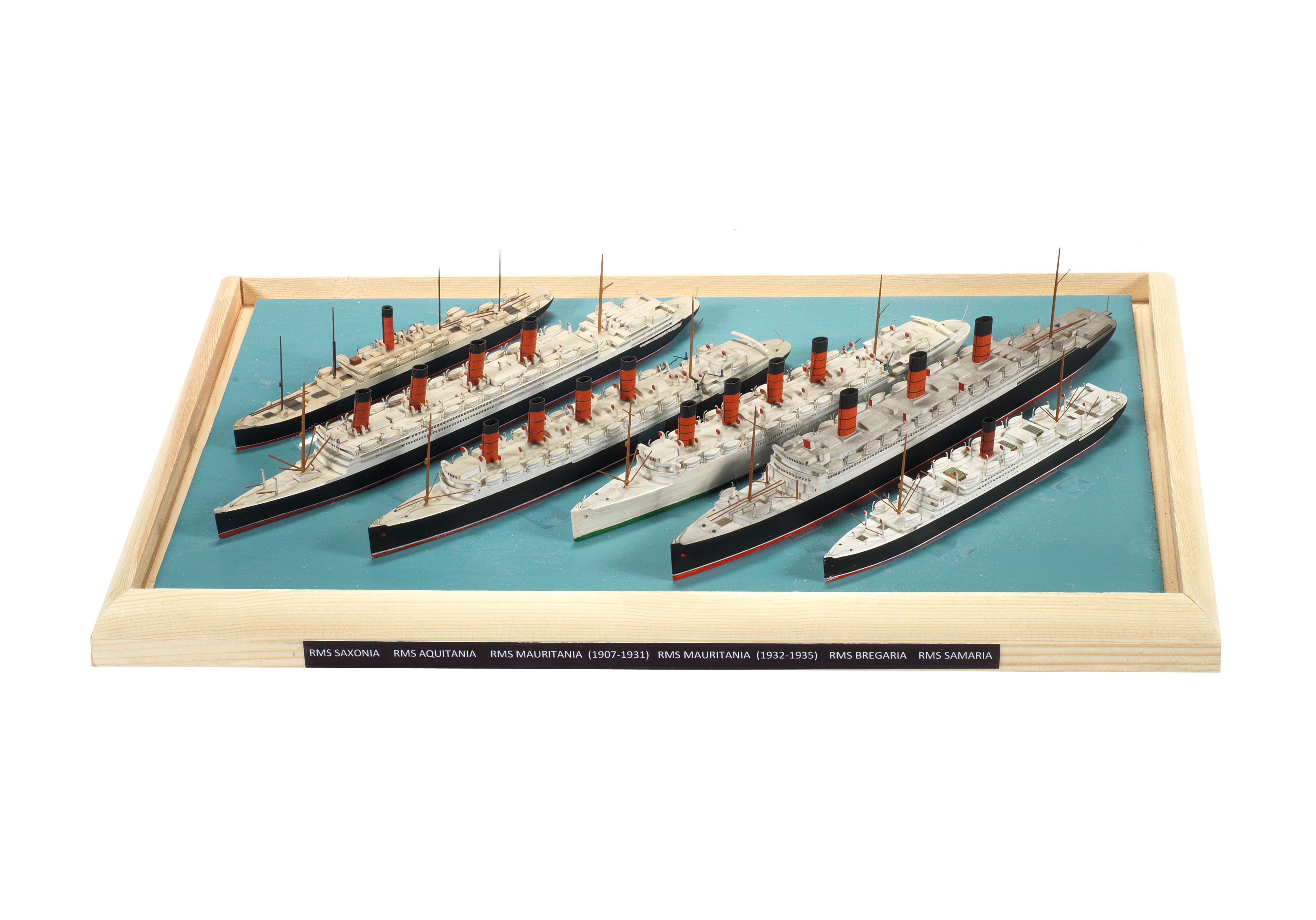Bonhams : A cased set of six Cunard waterline ship models, 15.5x10x4 ...