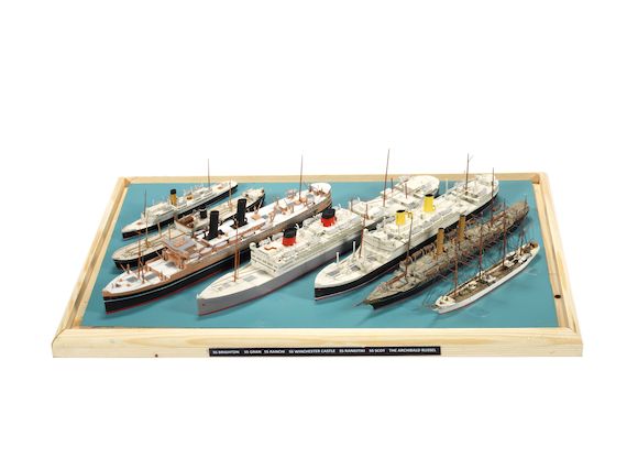 Bonhams : A cased collection of seven waterline ship models, 19x13x6 ...