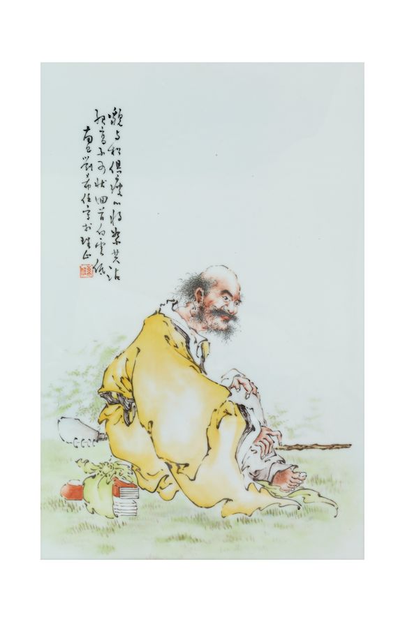 Bonhams : A framed Chinese ceramic plaque attributed to Liu Xiren (1906 ...