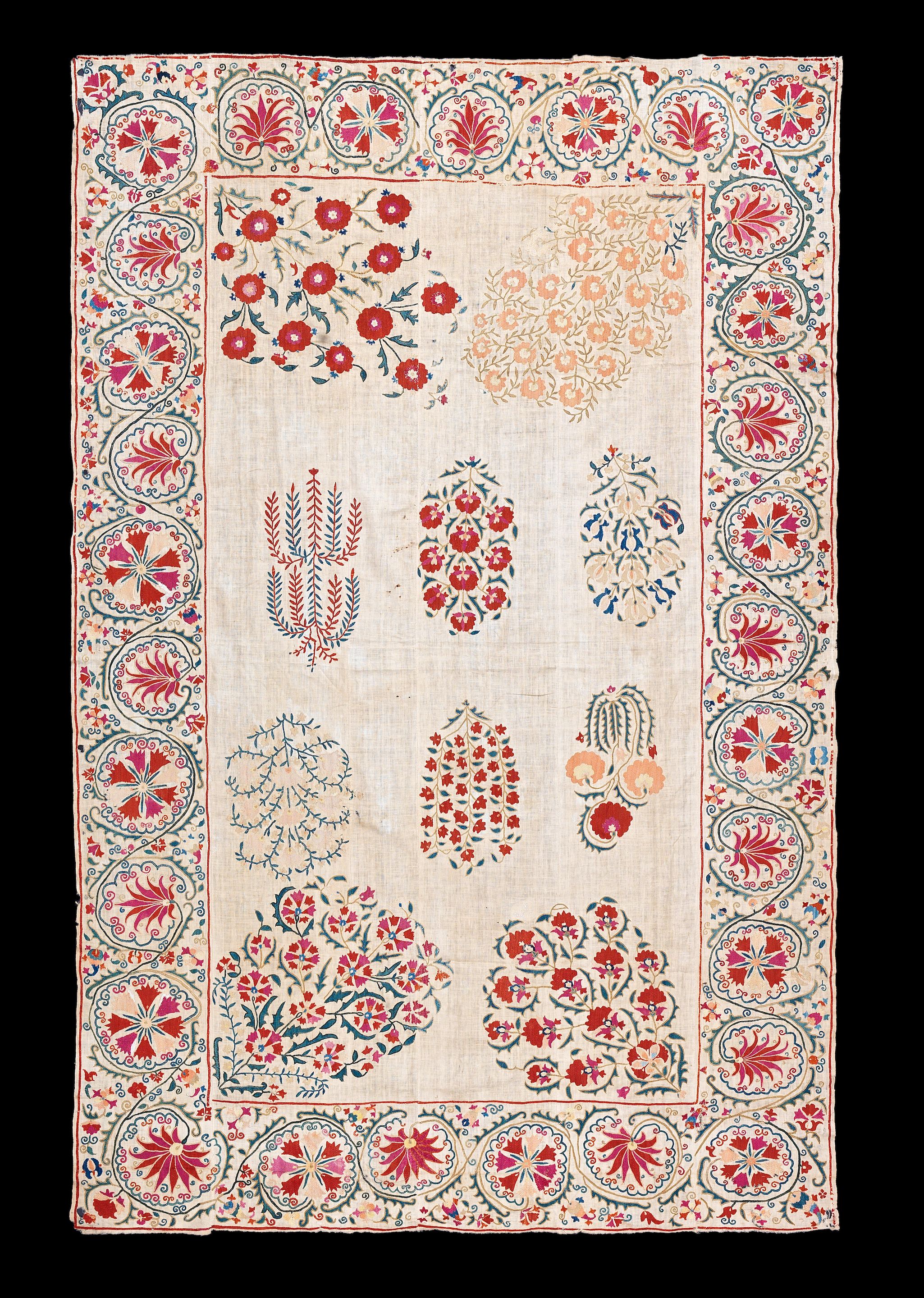 Bonhams : A Nurata silk embroidered linen Panel (susani) Uzbekistan ...