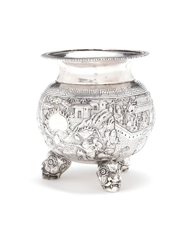 Bonhams : A Chinese export silver tripod spittoon Luenwo stamped mark ...