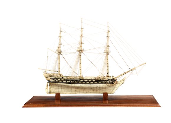 Bonhams : A Napoleonic period bone model of a 60 gun ship. 30 ...
