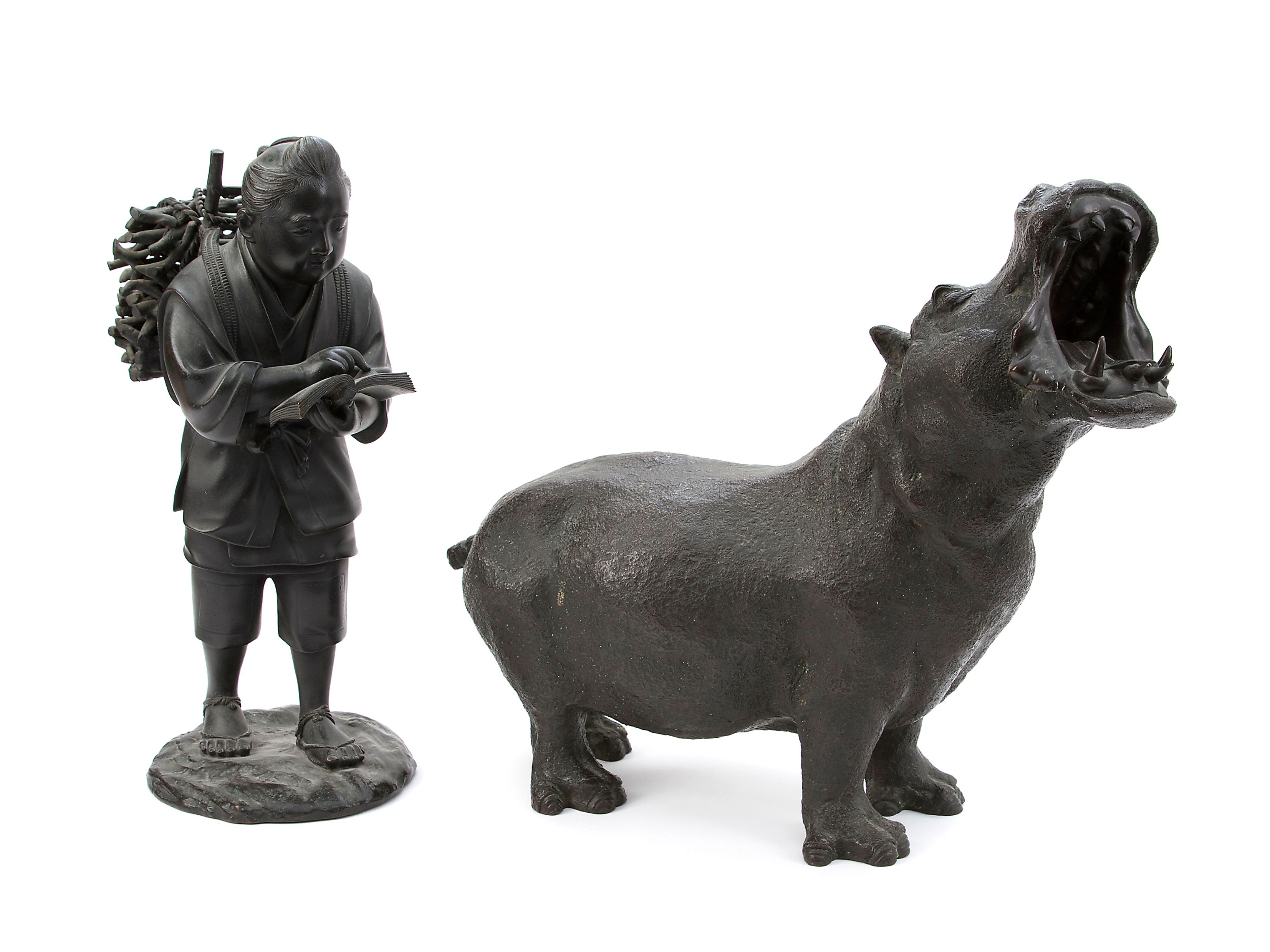Bonhams : A Japanese bronze figure of a boy and a model of a ...