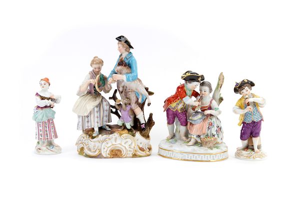 Bonhams : A Meissen figure group and three other Meissen figures, circa ...