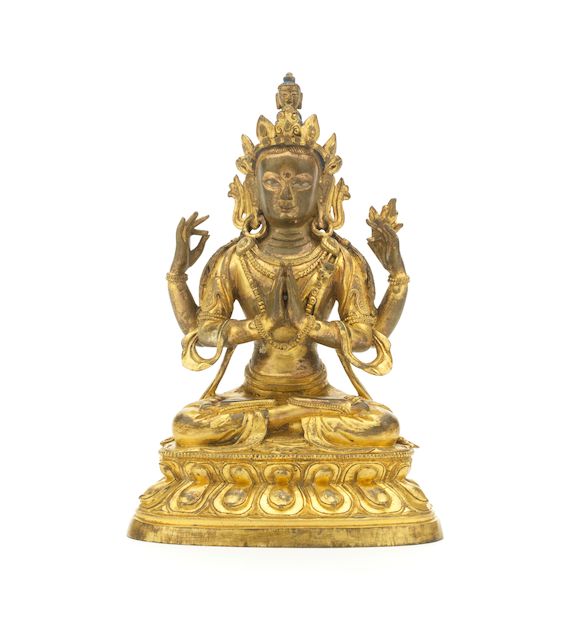Bonhams : A gilt-bronze figure of Shadakshari Lokesvara 18th century
